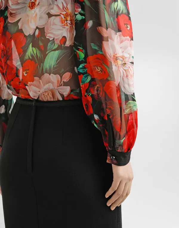Dolce & Gabbana Floral Chiffon Pussy-bow Shirt - Print