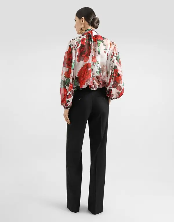 Dolce & Gabbana Chiffon Pussy-bow Blouse With Rose - Print