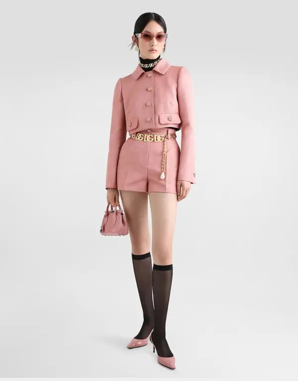 Dolce & Gabbana Quilted Jacquard Shorts With Dg Logo - Pink