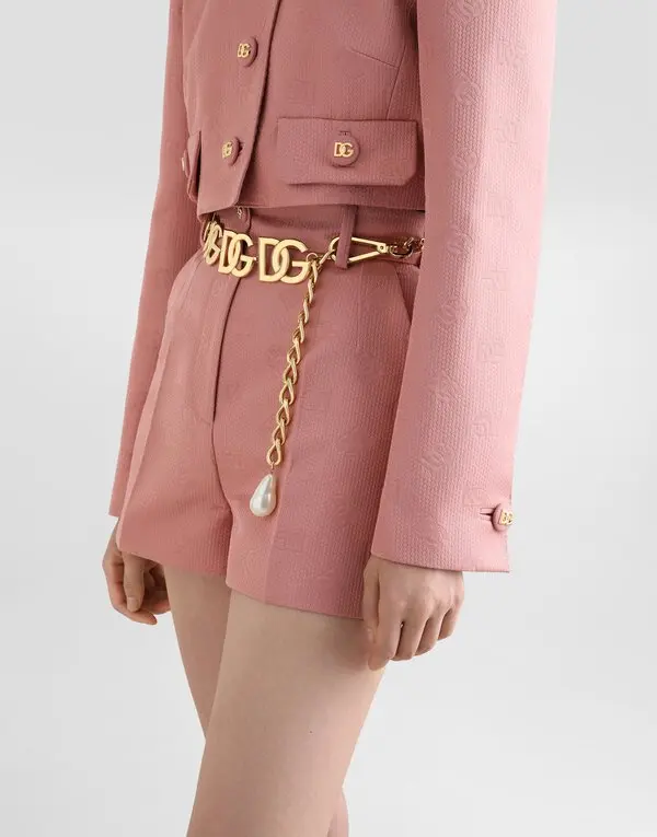 Dolce & Gabbana Quilted Jacquard Shorts With Dg Logo - Pink