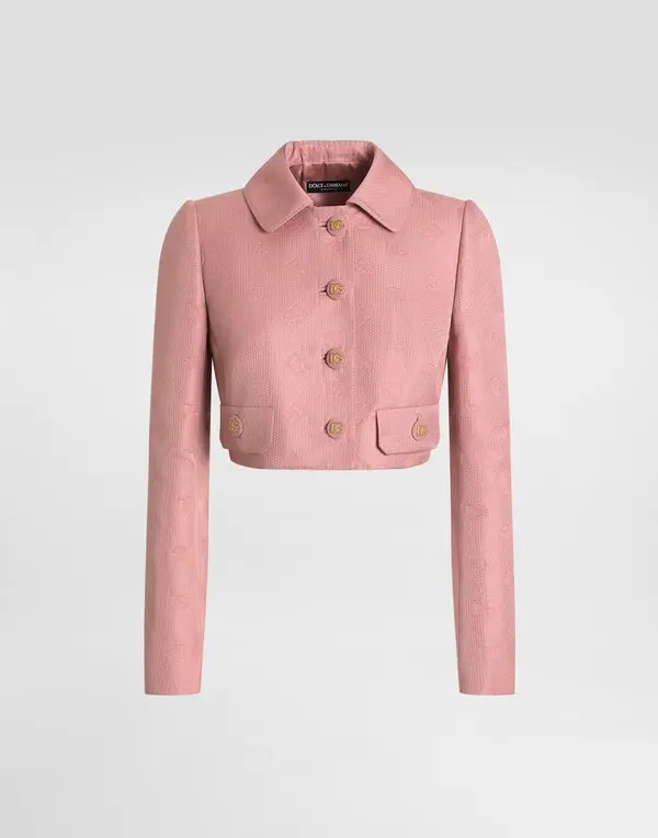 Dolce & Gabbana Quilted Jacquard Jacket With Dg Logo - Pink