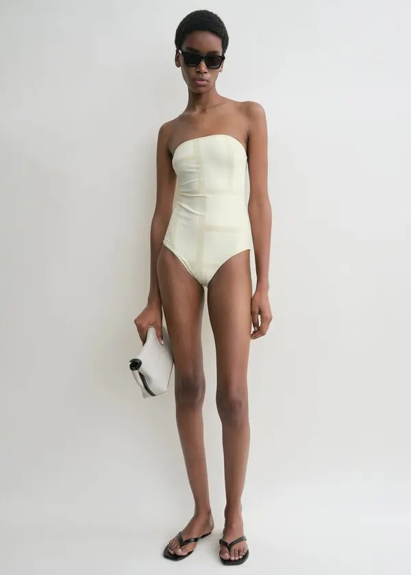 TOTEME Monogram Strapless Swimsuit - Ecru,straw