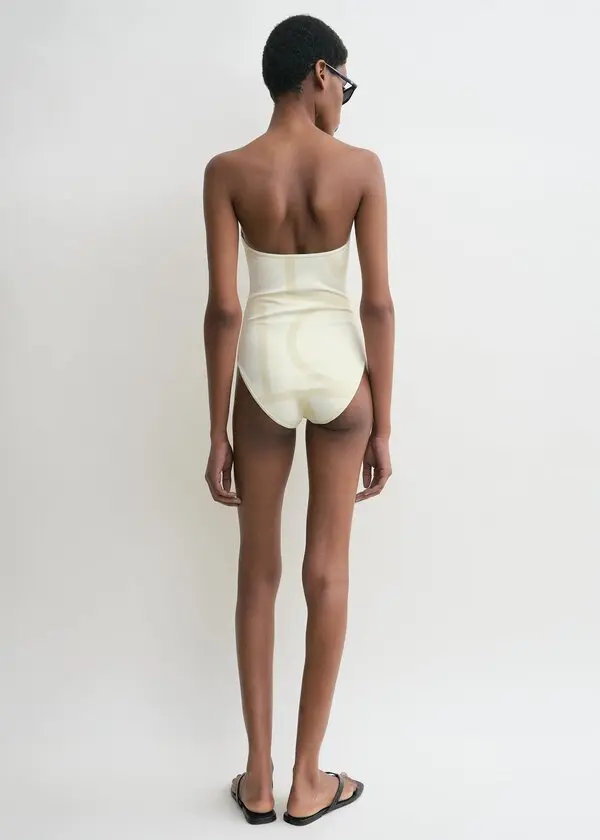 TOTEME Monogram Strapless Swimsuit - Ecru,straw