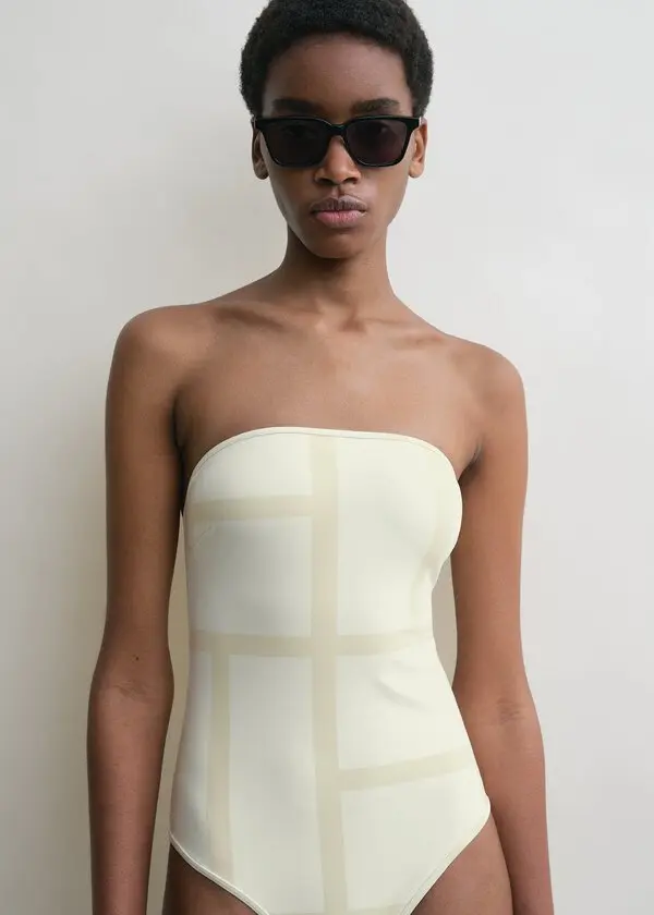 TOTEME Monogram Strapless Swimsuit - Ecru,straw