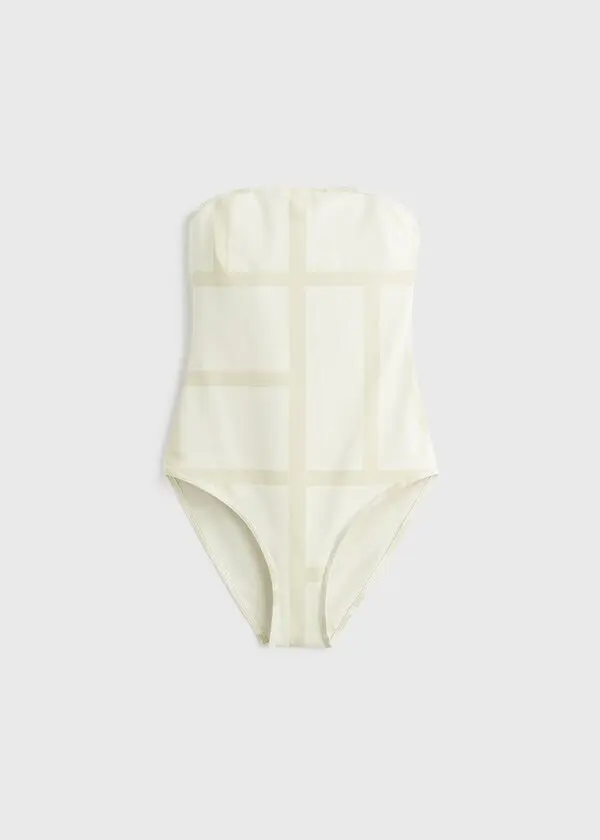 TOTEME Monogram Strapless Swimsuit - Ecru,straw