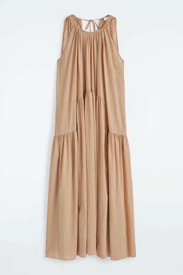 Cos Gathered Halterneck Maxi Dress - Beige