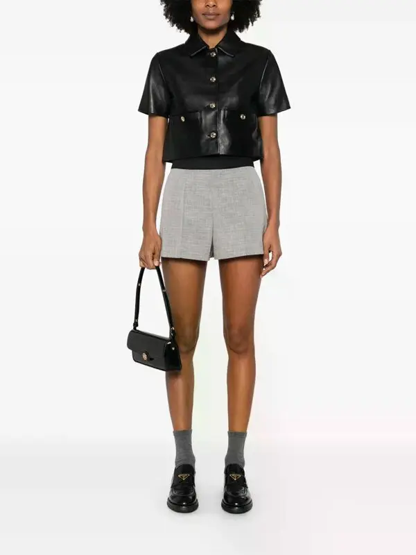 Maje Cropped Leather Jacket With Gold Button Detail - Black