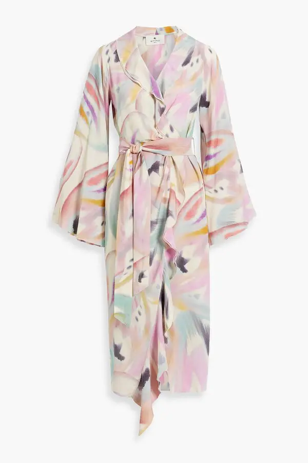Etro Ruffled Printed Silk-crepe Midi Wrap Dress