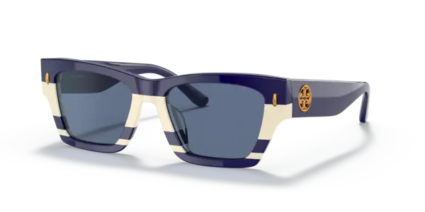 Tory Burch Ty7169u Sunglasses - Rayures Rétro Bleu Marine Ivoire