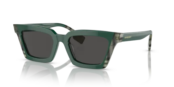 Burberry Full Rim Square Frame Sunglasses - Green,check Green