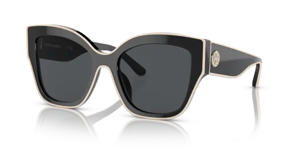Tory Burch Ty7184u Sunglasses - Black With Ivory Piping