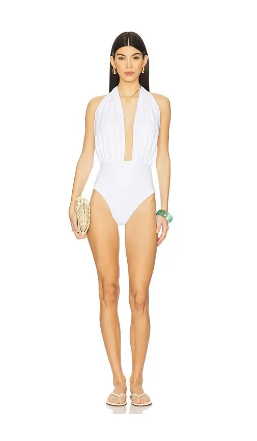 SKYLER SWIMWEAR Plunge Neck One Piece - White