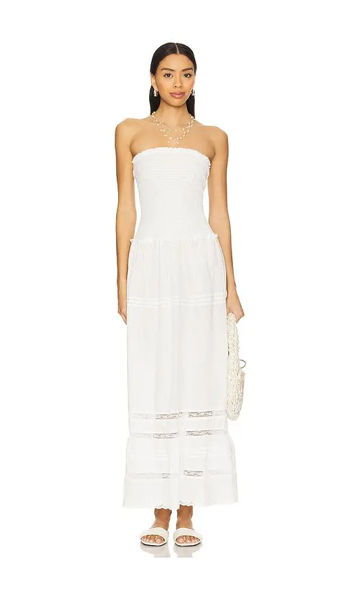 Frankies Bikinis Empress Tiered Ruffle Maxi Dress - White
