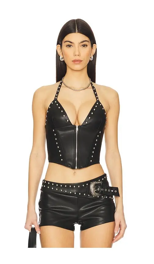 Superdown Faux Leather Studded Top - Black