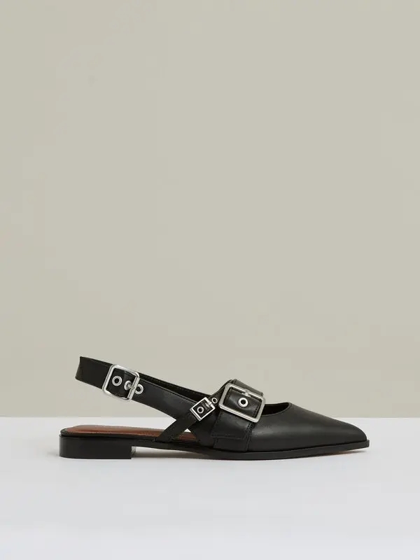 REISS Lois Leather Buckle-strap Flat Mules