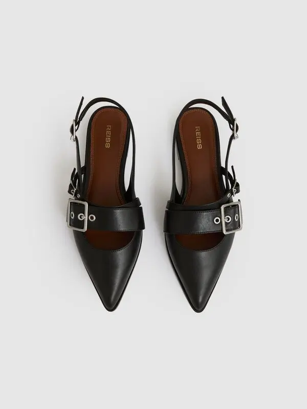 REISS Lois Leather Buckle-strap Flat Mules
