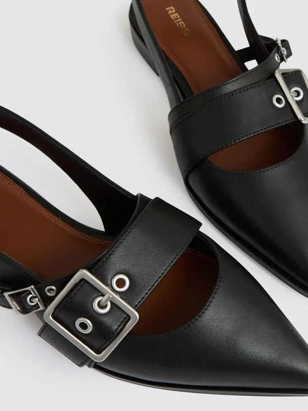 REISS Lois Leather Buckle-strap Flat Mules