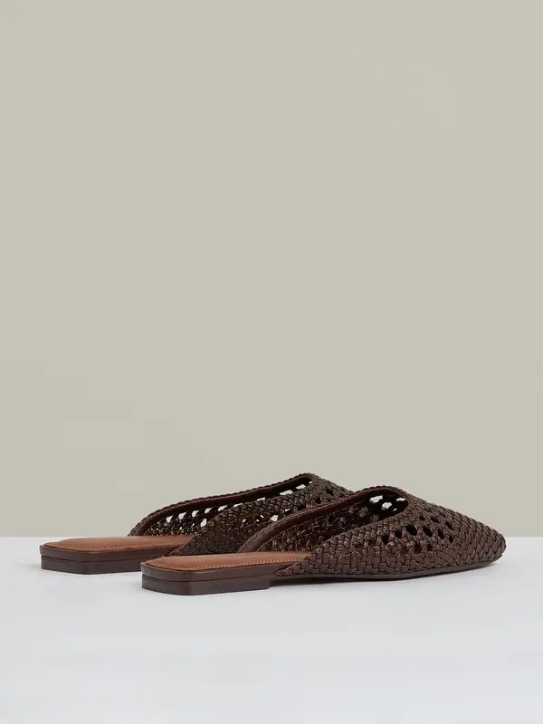 REISS Marta Woven Mules - Chocolate