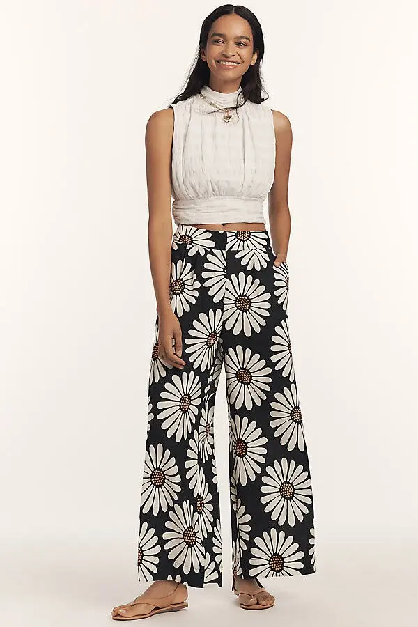 Farm Rio X Linen Blend Daisy Wide-leg Pants