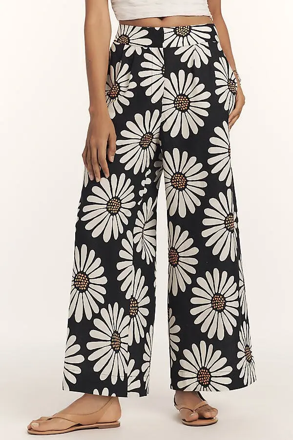 Farm Rio X Linen Blend Daisy Wide-leg Pants