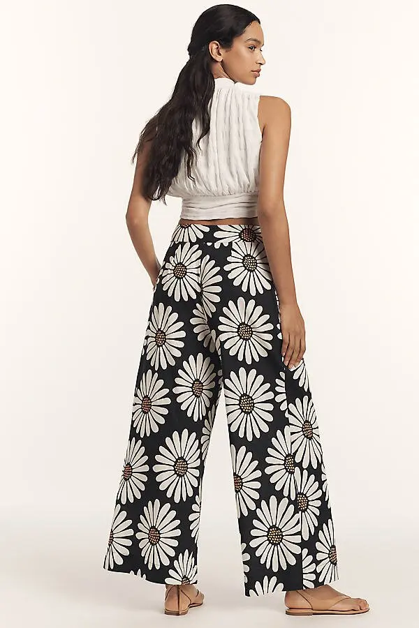 Farm Rio X Linen Blend Daisy Wide-leg Pants