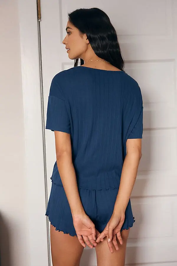 Eberjey Short-sleeve Pointelle Top - Navy