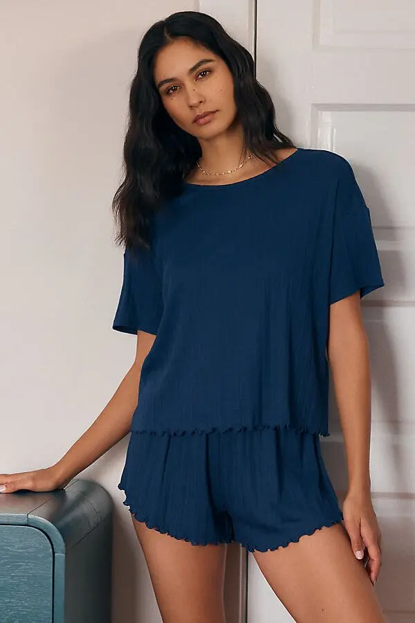 Eberjey Short-sleeve Pointelle Top - Navy