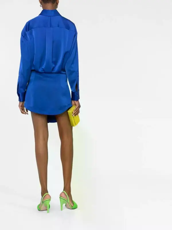 Attico Ruffled Satin Shirt Dress