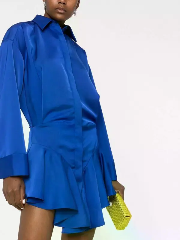 Attico Ruffled Satin Shirt Dress
