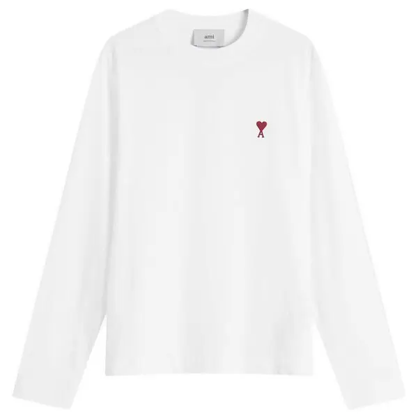 AMI Paris Red Adc Classic Long Sleeve T-shirt - White