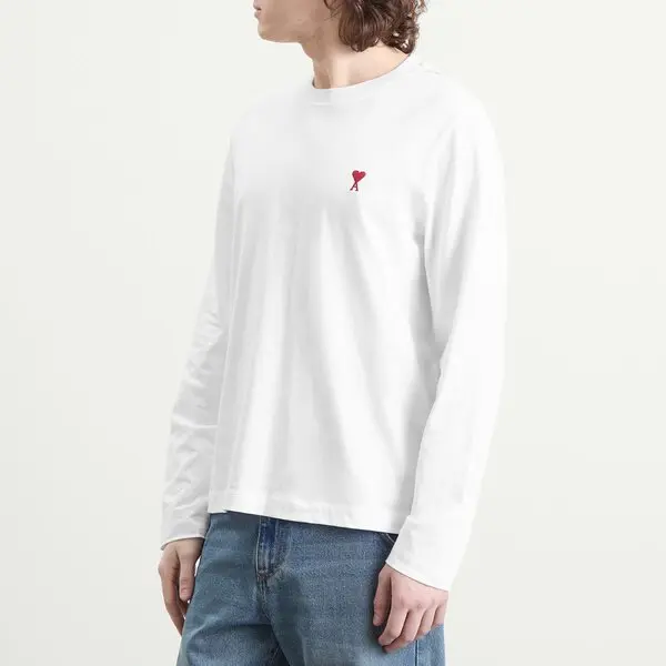 AMI Paris Red Adc Classic Long Sleeve T-shirt - White
