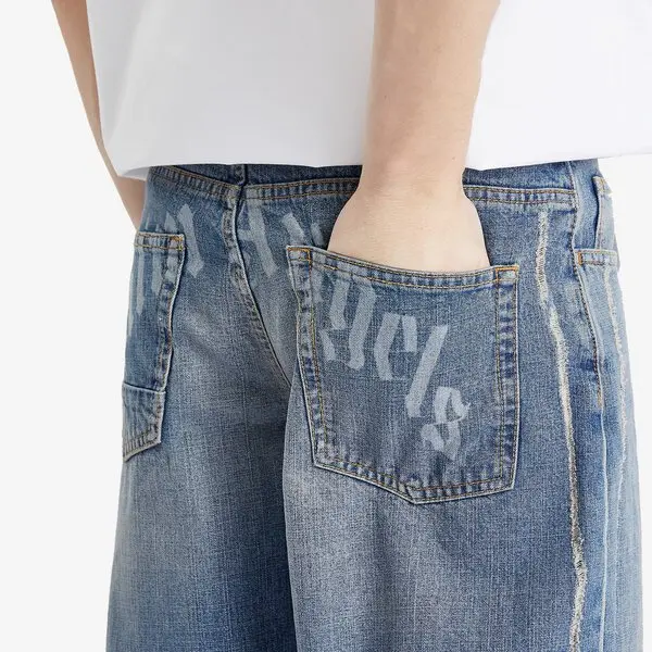 Palm Angels Curved Logo Loose Jeans - Light Blue