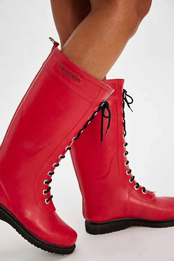 ISLE JACOBSEN Ilse Jacobsen Lace-up Rain Boots - Deep Red