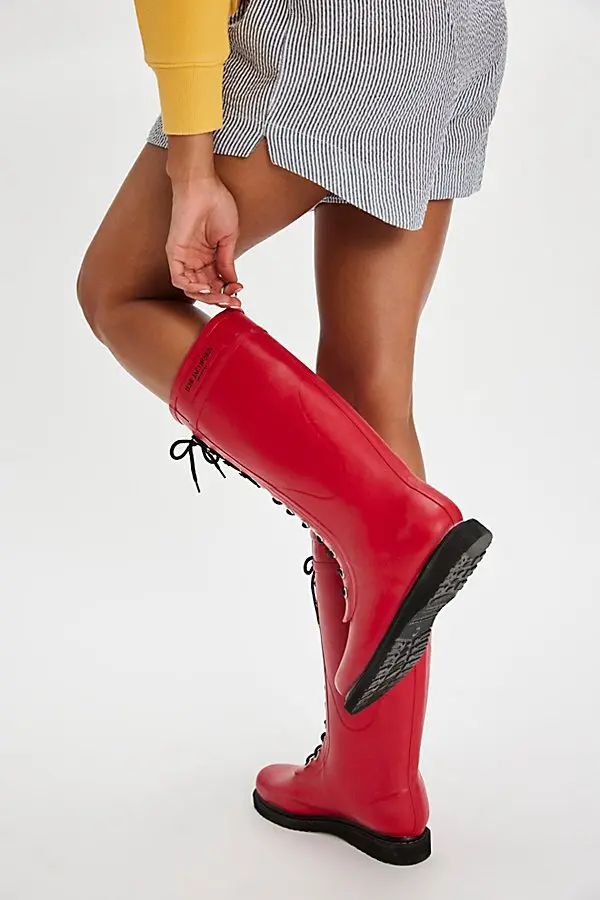 ISLE JACOBSEN Ilse Jacobsen Lace-up Rain Boots - Deep Red