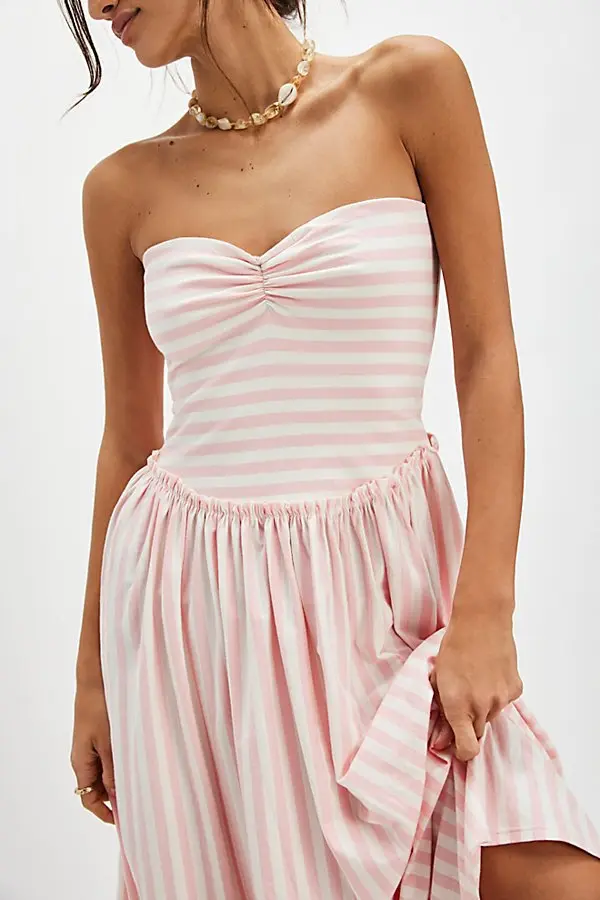 free people pink striped dress Free People Striped Midi Dress - Pink/White Combo