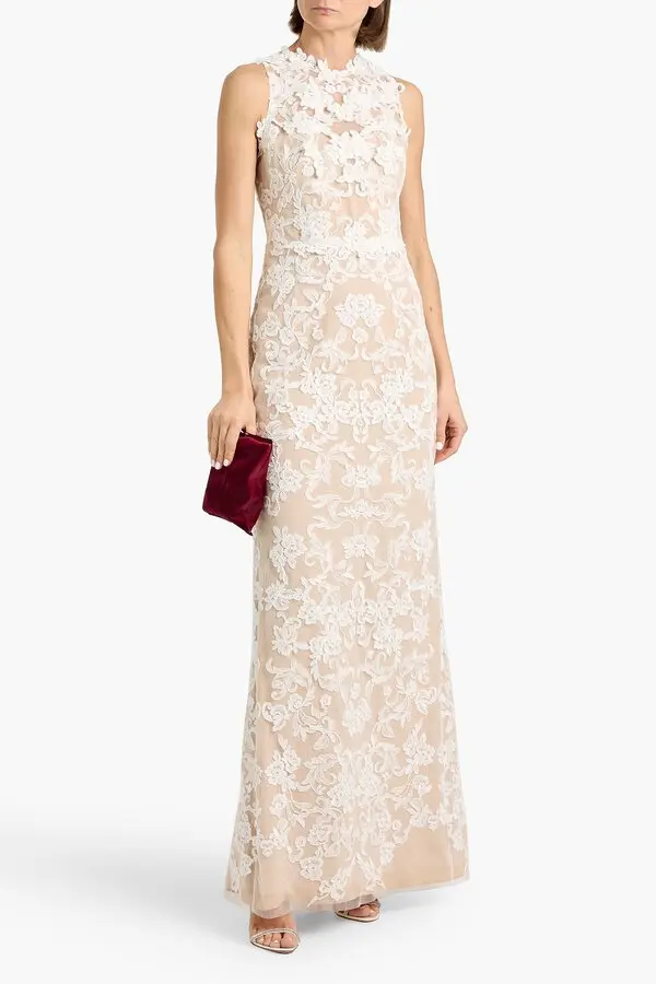 Marchesa Floral-AppliquD Corded Lace Gown In White - 55% Off | Editorialist