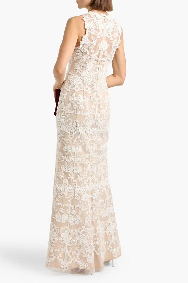Marchesa Floral-appliquéd Corded Lace Gown