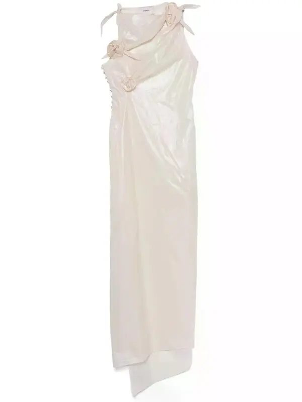 Coperni Floral-appliqué Asymmetric Gown - Neutrals