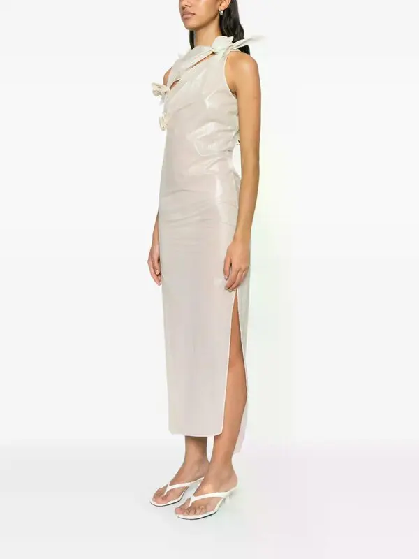 Coperni Floral-appliqué Asymmetric Gown - Neutrals