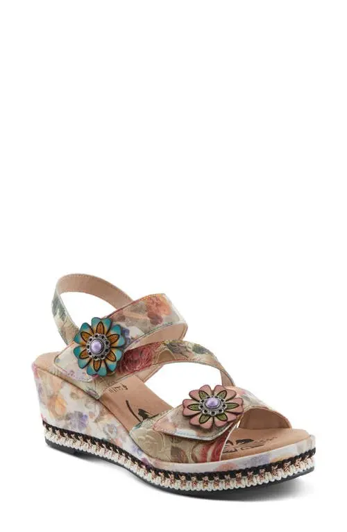 SPRING STEP SHOES Slingback Platform Wedge Sandals - Beige Multi