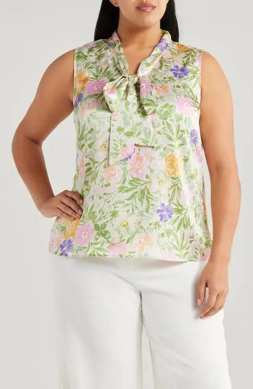 TAHARI ASL Floral Bow Neck Sleeveless Top - Floral Multi