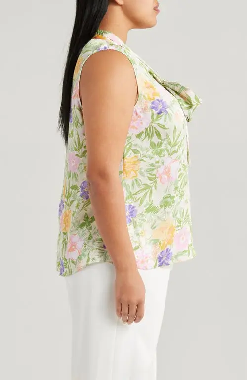 TAHARI ASL Floral Bow Neck Sleeveless Top - Floral Multi
