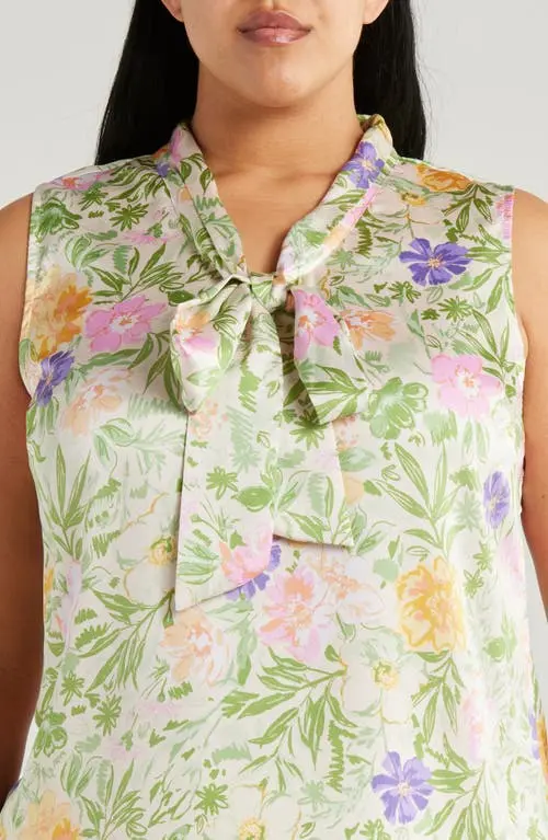 TAHARI ASL Floral Bow Neck Sleeveless Top - Floral Multi