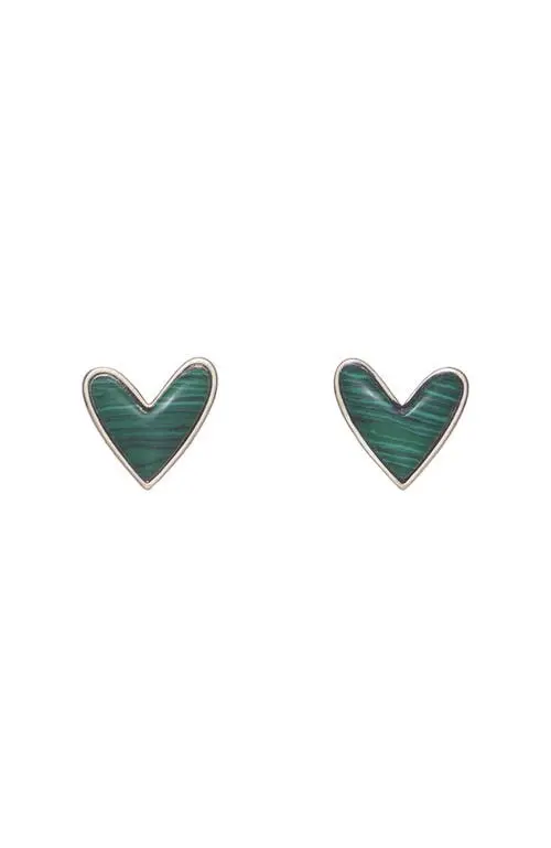 NICKEL & SUEDE Sweetheart Stone Stud Earrings - Malachite / Gold Metal