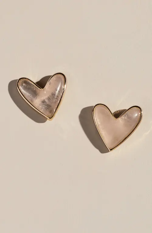 NICKEL & SUEDE Sweetheart Stone Stud Earrings - Rose Quartz