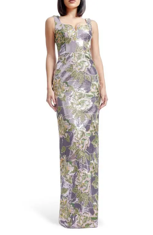 Dress The Population Goldie Embroidered Column Gown - Lilac Multi