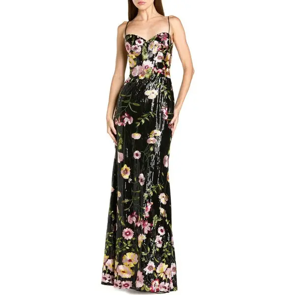 Mac Duggal Sleeveless Bustier Gown - Black Multi