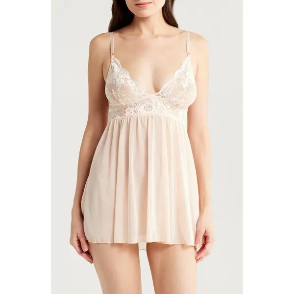 KILO BRAVA Lace & Mesh Babydoll - Whisper Peach
