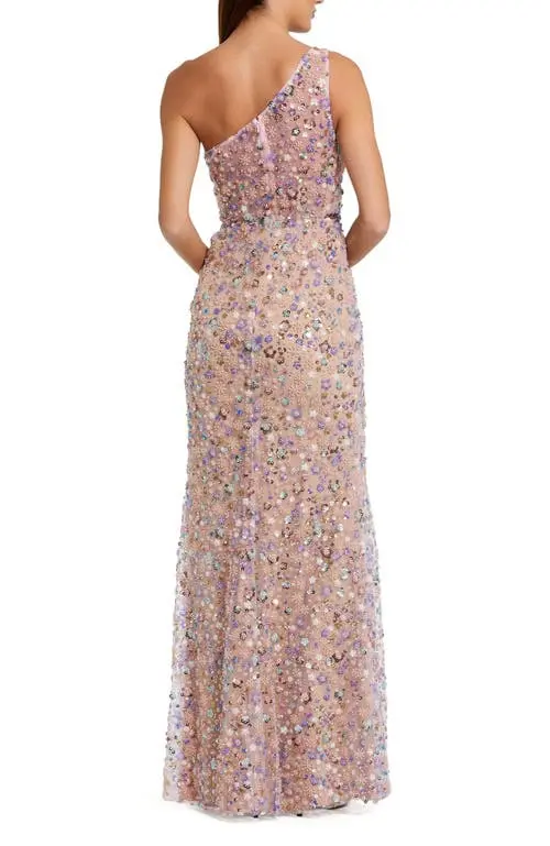 Mac Duggal Floral Embellished One Shoulder Gown