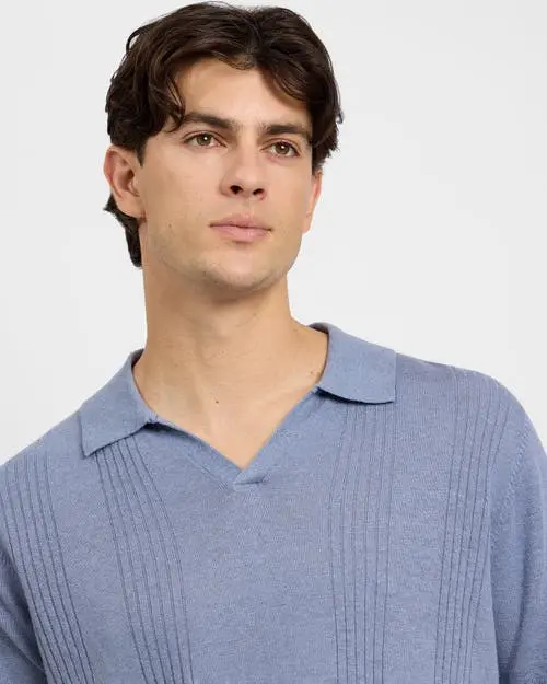 Onia Linen Johnny Collar Polo Sweater - Soft Blue